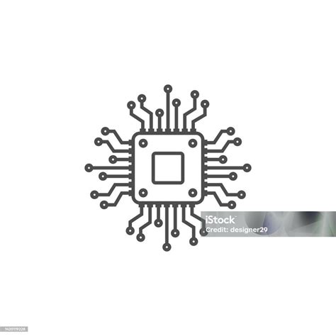 Micro Chip Line Icon Cpu Flat Design Stock Illustration Download