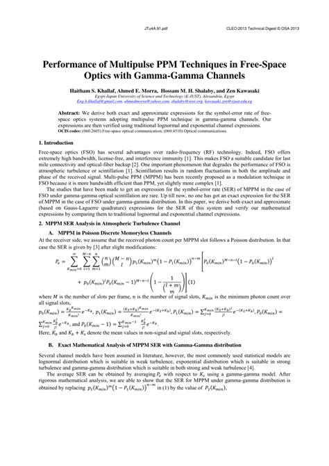 Pdf Performance Of Multipulse Ppm Techniques In Free Space Optics