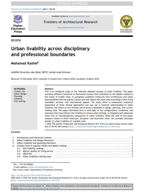 Pdf Urban Livability Across Disciplinary And Professional Boundaries