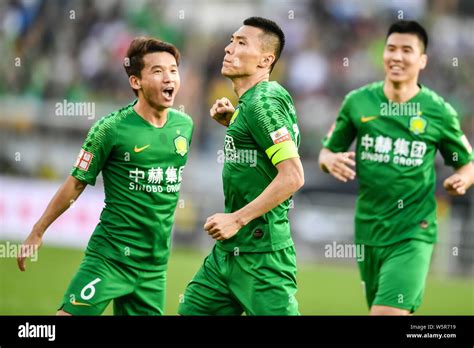 Yu Dabao Of Beijing Sinobo Guoan Celebrates After Scoring Against