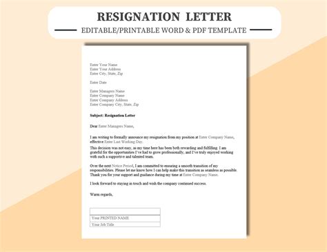 Resignation Letter Editable In Microsoft Word Adobe Acrobat Pdf Or