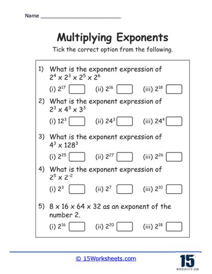 Exponent Multiplication Worksheets Exponents 15