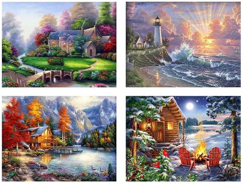 4 Pack Stamped Cross Stitch Kits Four Seasonal Landscape