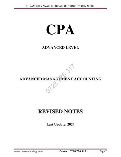 Advanced Management Accounting Cpa Notes Masomo Msingi Publishers