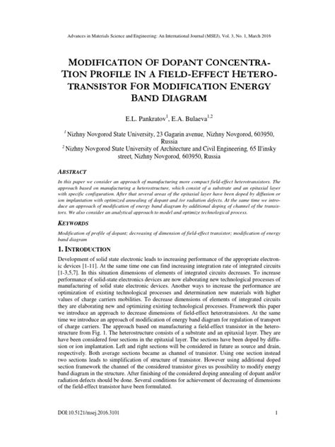 Pdf Modification Of Dopant Concentration Profile In A Field Effect Heterotransistor For