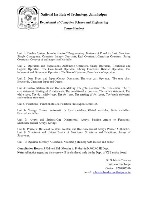 Syllabus In C Pdf C Programming Language Pointer Computer