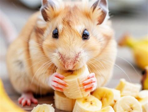 Cute Fluffy Hamster Eating Banana Stock Image Image Of Furry Hungry