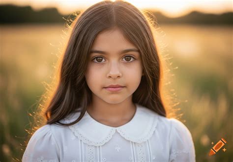 A Close Up Photorealistic Portrait Of A Young Girl With Long Brown