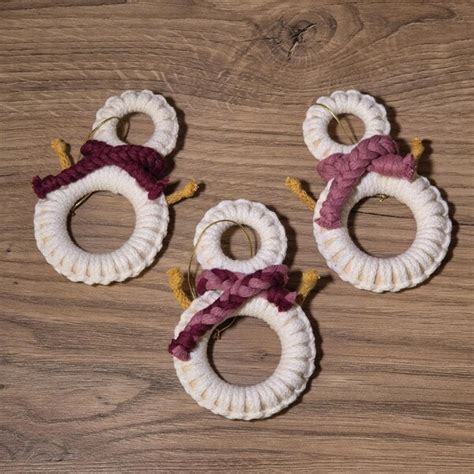 Set Of 3 Macrame Snowman Color Christmas Craft Perfect Holiday Decor Macrame Snowman Wall
