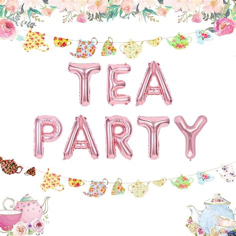 Set Of 2 Lets Par Tea Balloons Tea Party Birthday Banner Tea Party Decorations Lets Par Tea