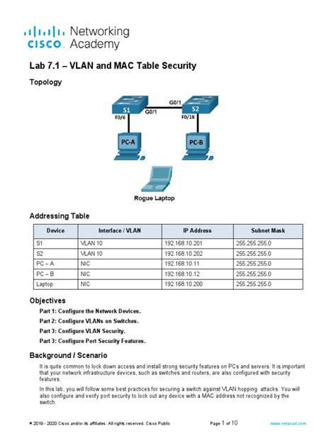 Lab 71 Configure Vlan And Mac Table Security 267720475 Pdf Computer Network Network Switch