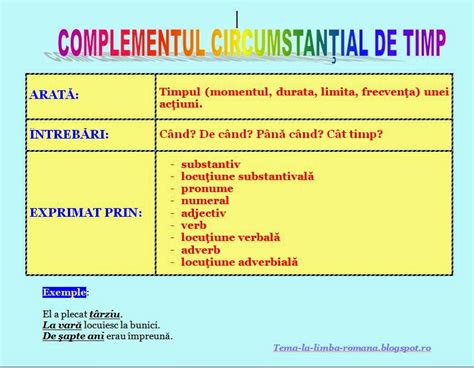 Tema La Limba Romana Complementul Circumstantial De Timp