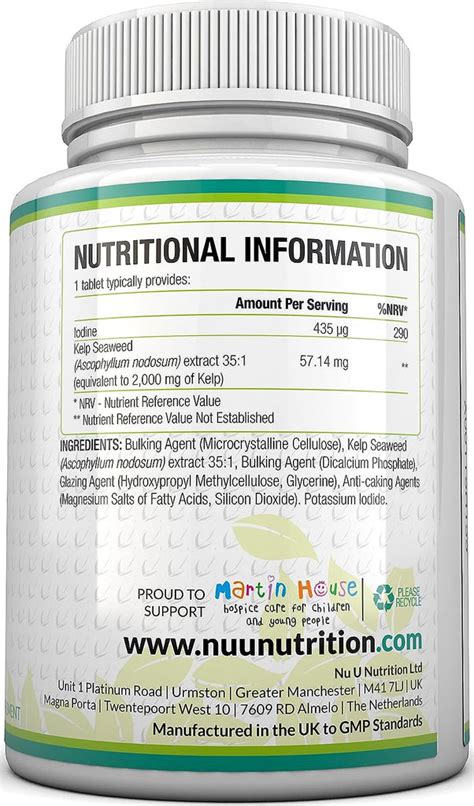 Sea Kelp Tablets 2000mg 365 Vegan Tablets 1 Year Supply Nu U