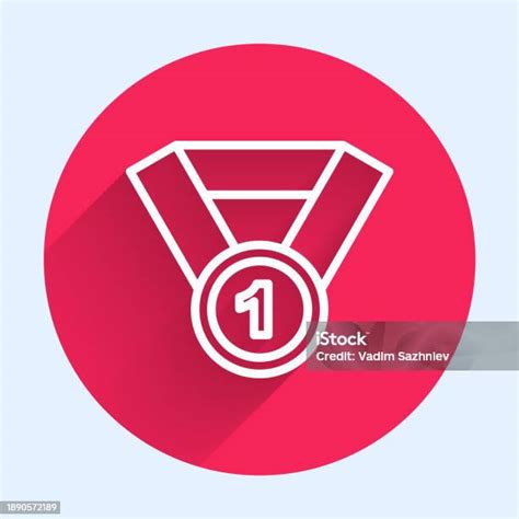 흰색 선 금메달 아이콘 고립 와 긴 그림자 배경 승자 기호입니다 빨간색 원 버튼 벡터 1에 대한 스톡 벡터 아트 및 기타 이미지 Istock