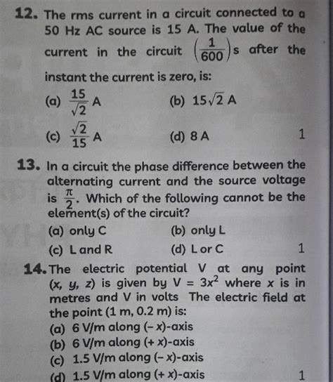 The Rms Current In A Circuit Connected To A 50 Hz Ac Source Is 15 A The