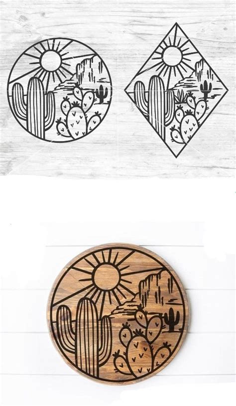 Juego De Posavasos De Madera Con Diseños De Cactus Cactus Woodburning