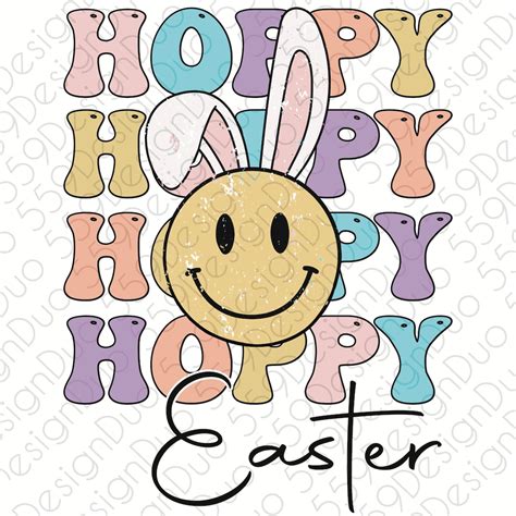 Hoppy Easter Png Cute Smiley Bunny Retro Easter Digital Sublimation