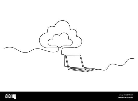 Cloud Computing Continuous Line Art Laptop And Cloud Connection Vector Illustration Stock Vector