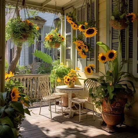 Peaceful Sunflower Corner 🌻 Sunflower Porch Decor Ideas Sunflowers