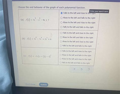 choose the end behavior of the graph of each polyn cameramath
