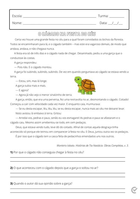 Atividades De Interpretação De Texto 4º Ano Para Imprimir