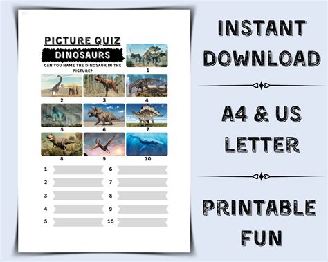 Printable Dinosaur Picture Quiz Trivia Game Digital Download Etsy