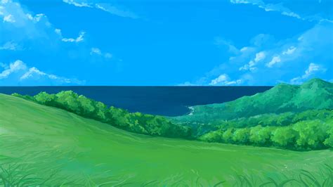 Safebooru Beach Blue Sky Clouds Commentary Request Day Grass Highres