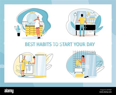 People Daily Morning Hygiene Routine In Bathroom Stock Vector Image