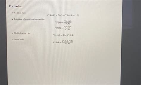 Formulas • Addition Rule Paub Pa Pb