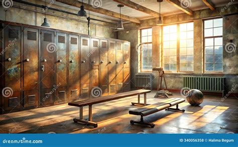 Old Style Gym Locker Room Featuring Vintage Metal Lockers With Peeling