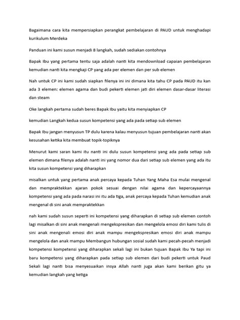 Narasi Rapot Paud Pada Kurikulum Merdeka Pdf