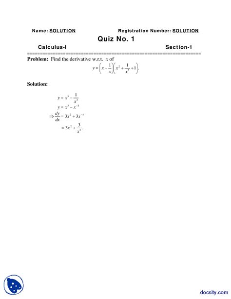 Calculus I Quiz Solution Derivative Of A Function Exercises
