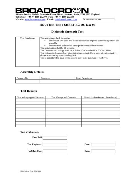 Testing Certificates Dielectric Test Pdf
