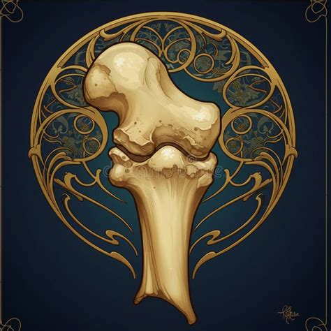 Stylized Bone Illustration In Gold Art Nouveau Frame On Dark Blue Stock