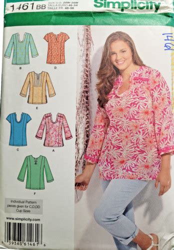Uncut Simplicity Pattern 1461 Womens Tunicneck And Sleeve Variations