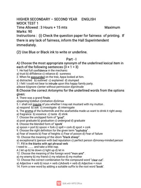 Xii Mock Test 1 Pdf