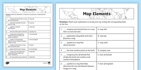 Sixth Grade Map Elements Matching Activity Teacher Made