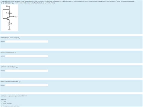 Solved Or Vlis 2 V And The Mosfet Transconductance Parameter