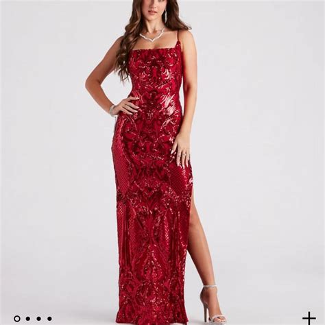 Windsor Red Sequin Prom Dress Originally 100 Never Depop