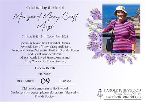 Margaret Mags Mary Croft Oldham Independent Funeral Services