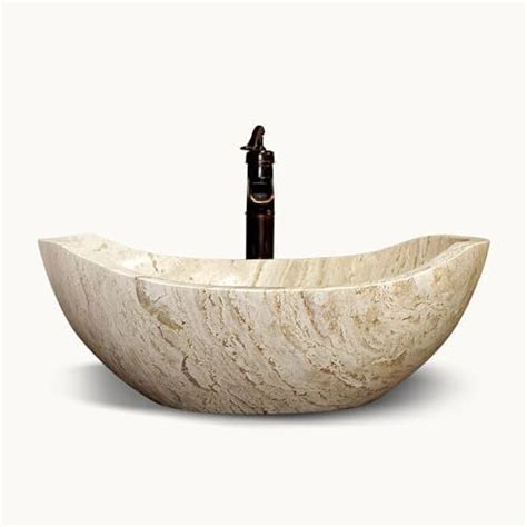 Hellosinks Handmade Rustic Beige Travertine Stone Vessel Sink Vanity