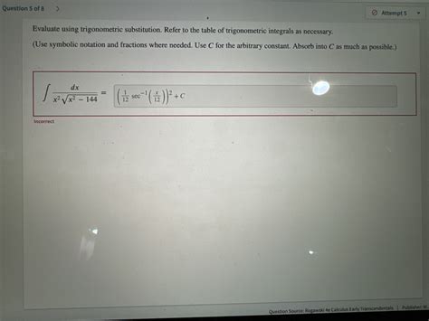 solved evaluate using trigonometric substitution refer to