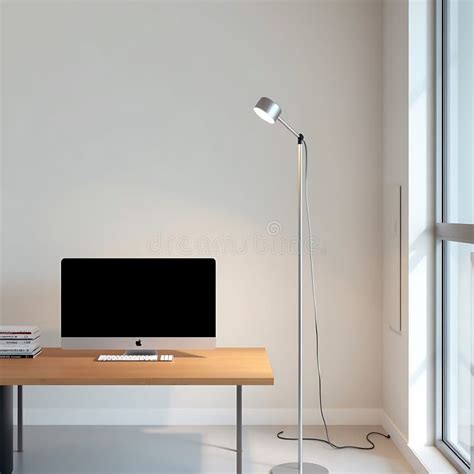 A Tall Modern Floor Lamp With A Dimmer Switch And Thin Metal Stand