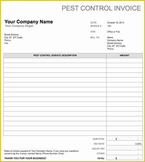 Pest Control Invoice Template Free Of Free Pest Control Receipt