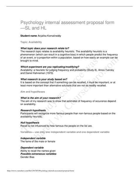 Psychology Internal Assessment Proposal Form Scholarfriends