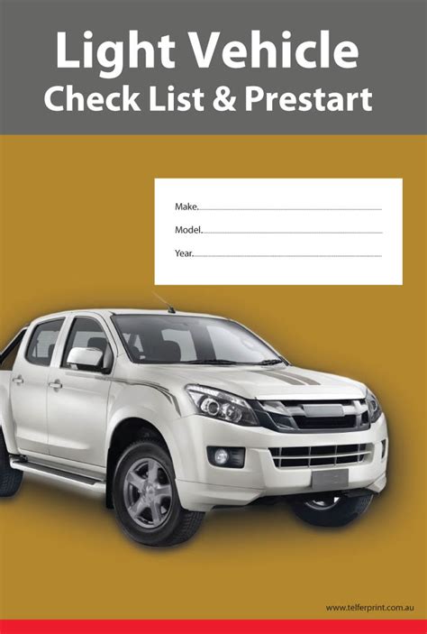 Light Vehicle Pre Start Checklist Book A5 A Week To A Page Pre Printed