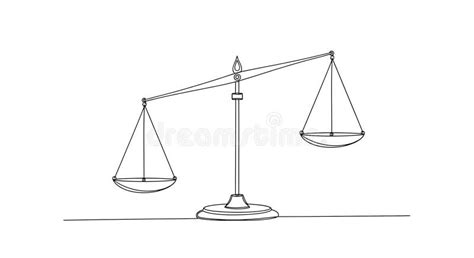 Unbalanced Scales Of Justice Depicted In Continuous Line Drawing Stock