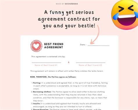 Best Friend Contract Funny Printable Contract Funny Relation