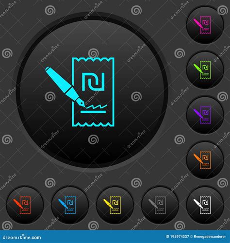 Signing New Shekel Cheque Flat Color Icons In Round Outlines Cartoon