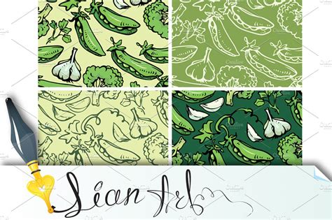 4 Seamless Patterns Vegetables Graphic Patterns ~ Creative Market
